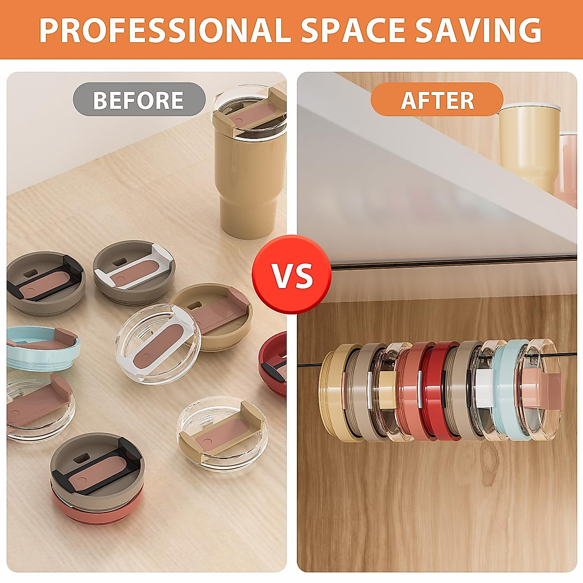 Liktadr Premium Tumbler Lid Organizer, Lid Organizer-Paper Towel Holder Under Cabinet, Easy Install-Space Saving Design Drinking Tumbler Lid Storage for Kitchen Organizers and Storage(Black)