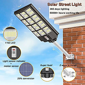 INSDEA 1000W Led Solar Street Light Outdoor, 80000LM IP65 Waterproof Solar Security Flood Lights Motion Sensor with Remote Control, Dusk to Dawn Solar LED Light Lamp for Garden Yard Parking Lot