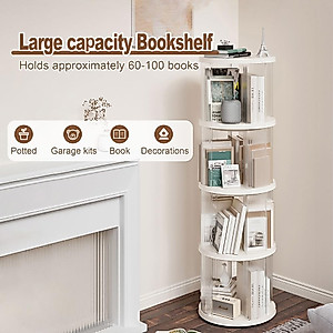 Aeovot Clear Round Rotating Bookshelf, 4 Tier Spinning Bookshelf Swivel Bookcase Tower for Kids Bedroom, Freestanding Modern White Corner Bookshelf Storage Display Rack