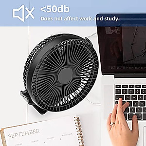 Clip Fan, 8 Inch Mini Quiet Desk Fan, 10000mAh USB Rechargeable Battery Operated Clip on Fan, USB Desk Fan, Portable Personal Small Fan For Desk, Office,Golf Cart