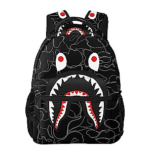 AIRPO Casual Shark Backpacks Purple Camouflage Large Capacity Laptop Daypack Lightweight Backpack Travel Travel Hiking Bag For Women Men