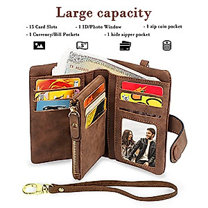 CONISY Small Womens Wallet with RFID Blocking, Leather Bifold Multi Card Organizer Wristlet Wallets for Women (Brown)