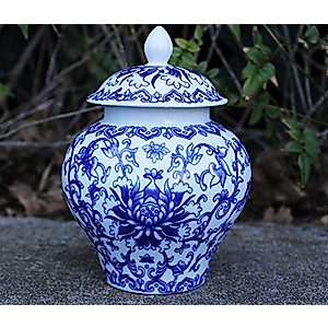 Ancient Chinese Style Blue and White Porcelain Helmet-shaped Temple Jar. Medium
