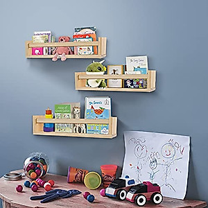 birola Nursery Shelves Set of 3,Wood Nursery Book Shelves for Wall,Book Shelf Organizer for Kids,Wall Bookshelves for Kids(Nature)