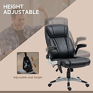 Vinsetto Executive Massage Office Chair with 6 Vibration Points, Heated Faux Leather Computer Desk Chair with Flip-up Armrest, Adjustable Height, Swivel Wheels, Black