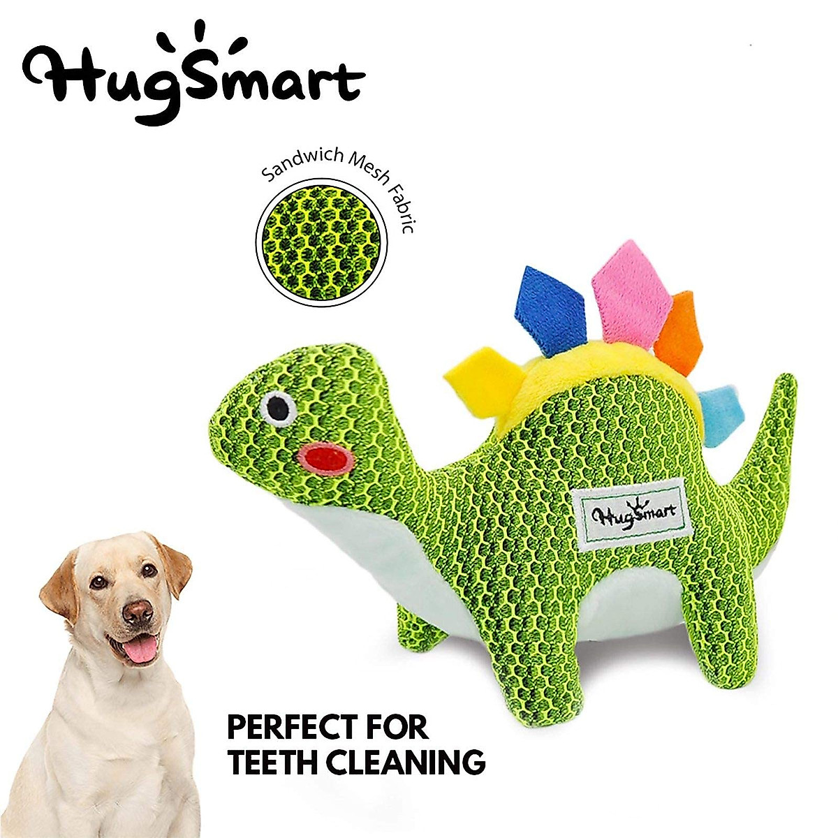 HugSmart Pet - Dinosaur Land | Squeaky Plush Dog Toys for Small Medium Dogs| Textured Sandwich Mesh Cute Teething Toys for Puppies