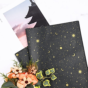 100 Sheets 20 * 14 Inches Galaxy Tissue Paper for Gift Wrapping, Black Gold Moon Star Printed Tissue Paper for Gift Bags for Birthday Christmas Baby Shower DIY Craft