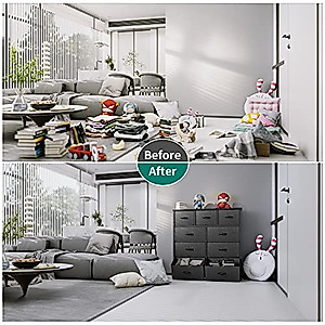 YITAHOME Dresser for Bedroom with 9 Drawers - Fabric Storage Tower, Tall Chest Organizer Unit for Living Room, Nursery, Entryway, Closets with Sturdy Steel Frame, Wooden Top, Black Grey