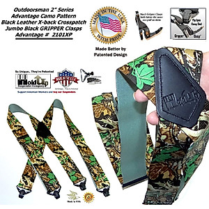 Holdup 2" Wide Outdoorsman Series Advantage Pattern Suspenders for Men with Composite Plastic USA Patented Gripper Clasp