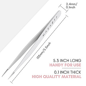 Makartt 2Pcs Straight Nail Tweezers Probe Tips Metal Precision Tweezers for Nail Art Picking Gems Rhinestones Acrylic Gel Stickers Eyelash Extensions Nail Tools