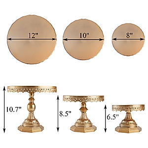 YOUEON Set of 3 Metal Gold Cake Stands, 8/10/12 Inch Round Metal Cupcake Display Stands, Dessert Stand Cake Stand for Dessert Table, Weddings, Birthday, Parties, Octangular Pedestal