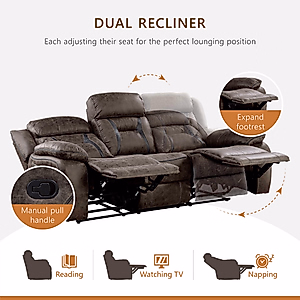 Homelegance Reclining Couch, Polished Microfiber Manual Double Recliner Sofa, Dark Brown