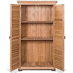 GRAFFY Outdoor Wooden Storage Shed, Garden Tools Cabinet with Shutter Design, Wooden Storage Cabinet with Tilted Asphalt Roof, for Garden, Yard, Patio