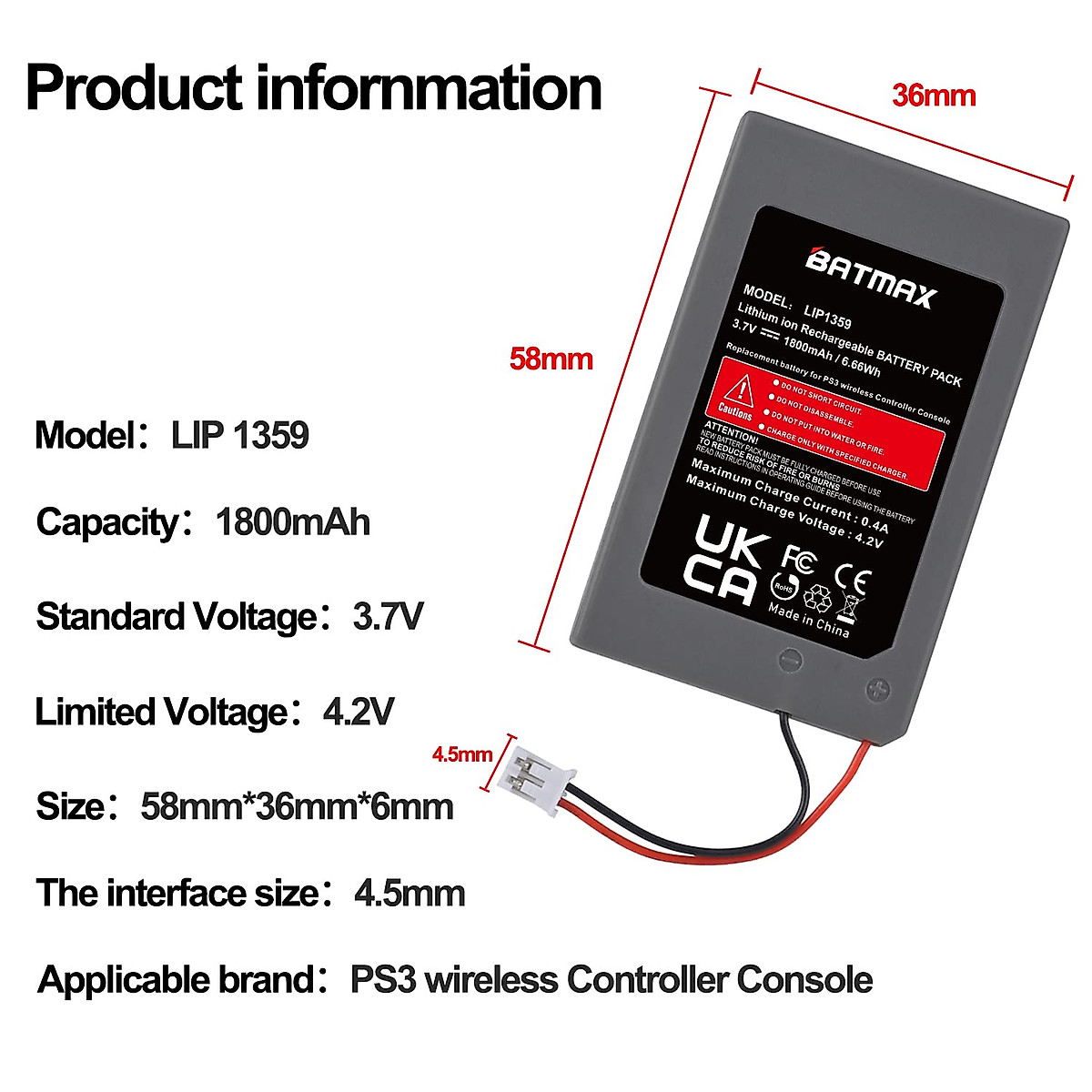Batmax 2Pc LIP1359 Battery Replacement for Sony PS3 PlayStation 3 Controller Sixaxis Dualshock 3 CECHZC2E CECHZC2U