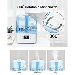 MORENTO Humidifiers for Bedroom, 4.5L Top Fill Humidifiers for Large Room, Cool Mist Humidifiers for Home, 360 Nozzle, Auto Shut-Off, Humidity Setting, Last up to 50Hrs with Night Light, White