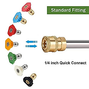 Raincovo Pressure Washer Nozzles Tips Set, 5 Degrees Nozzles with 2 Second Story Nozzles, 1/4 Inch Quick Connect, 7 Pack, Orifice 3.0