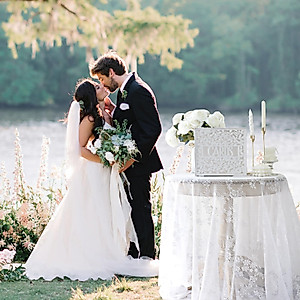 OurWarm White Wedding Card Box for Wedding Reception, Wood Gift Card Box with Slot, Hollow-out Money Envelop Card Box for Wedding Party Graduation Birthday Baby Shower Decorations