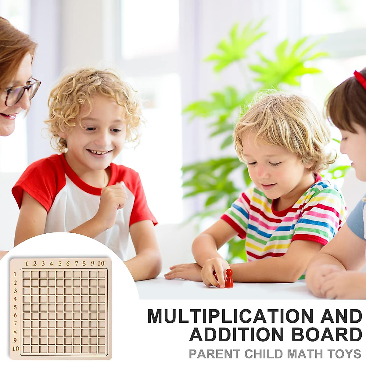 Wooden Math Multiplication and Addition Board with Game Cards Montessori Children Counting Toy Wooden Math Blocks Board for Toddlers Kids Over 3 Years Old (Standard Model)