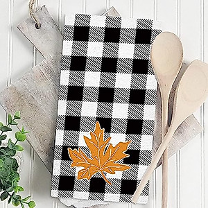 GAGEC Fall Kitchen Towels Buffalo Plaid Pumpkin Maple Leaf Fall Dish Towels Set of 4, Autumn Holiday Tea Towel 18 x 26 Inch Hand Drying Cloth Towel for Kitchen Home Decoration