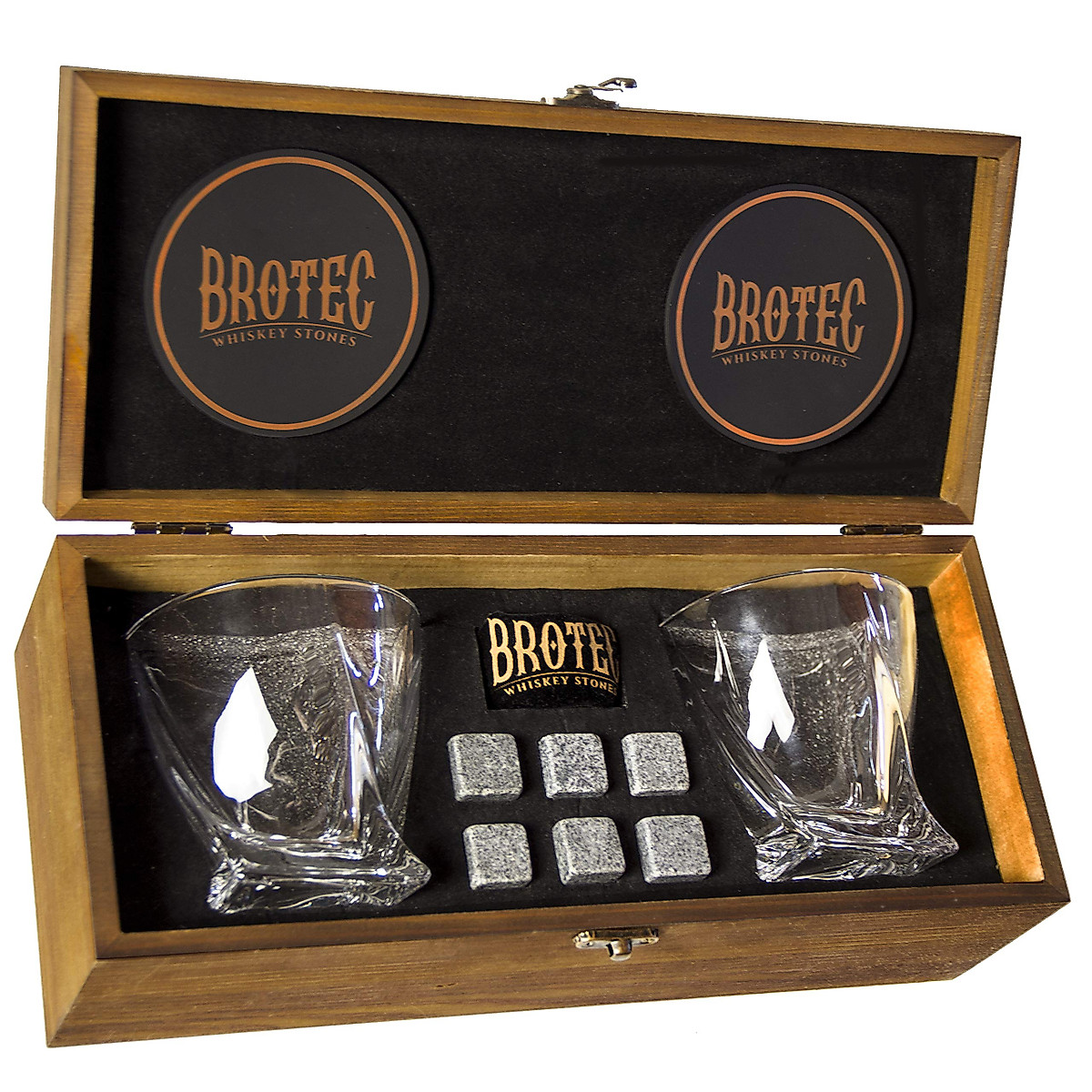 Whiskey Glass Set of 2 - Whyskey Rocks Chilling Stones & 2 Bourbon Glasses For Men or Women - Large 10oz No Lead Crystal Whiskey Glass And Stone Set - Premium Glassware in Wooden Box