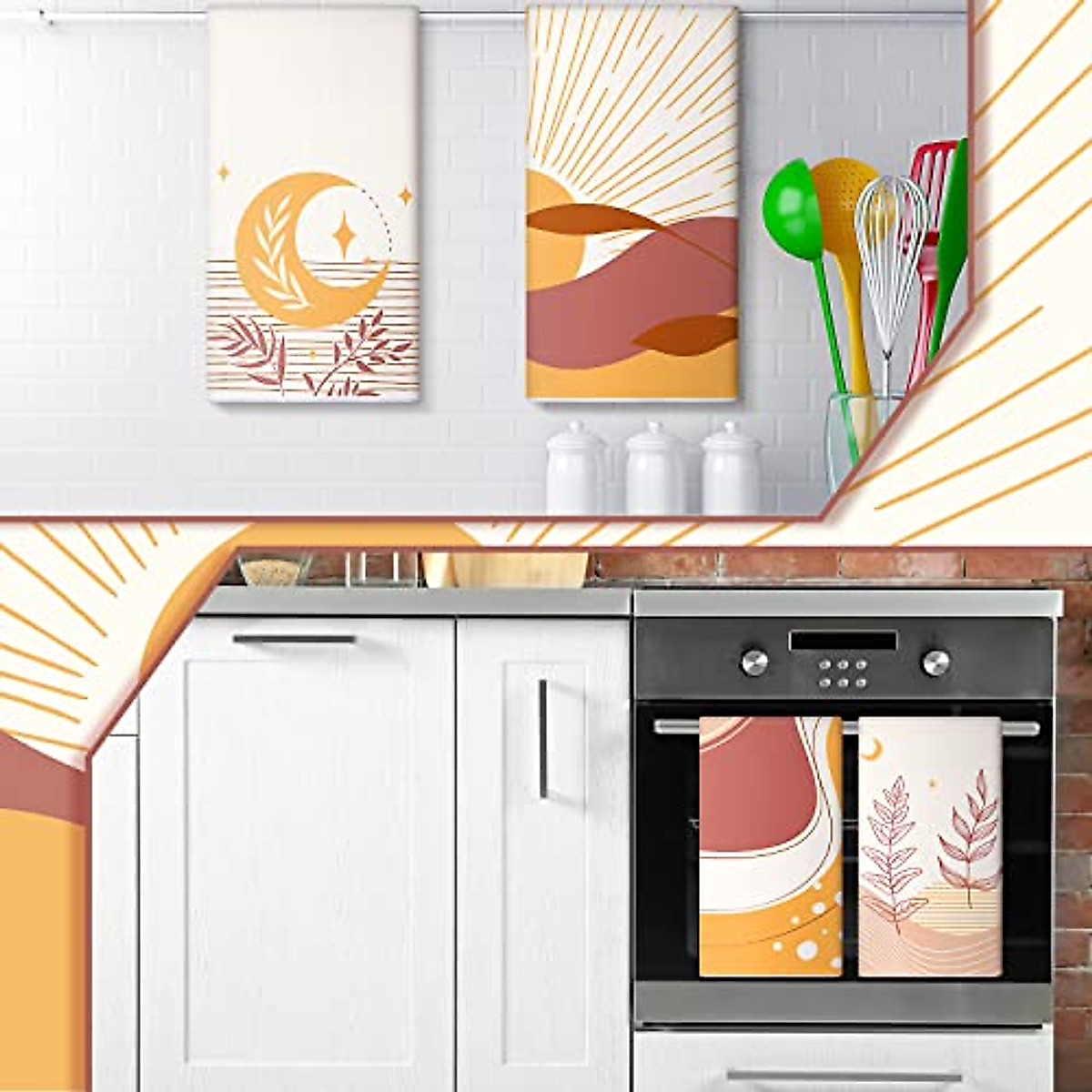 Frienda 4 Pieces Leaves Kitchen Towels 16 x 24 Inch Dish Towels Bathroom Hand Towels Set Absorbent Hand Drying Cloth Hand Towels for Kitchen Bathroom (Casual Style)