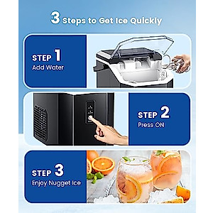 COWSAR Portable Ice Machine, Nugget Ice Maker Machine with Self-Cleaning, 34Lbs/Day, Ice Makers Countertop with Handle, Ice Scoop and Basket for Home Office Party, Black