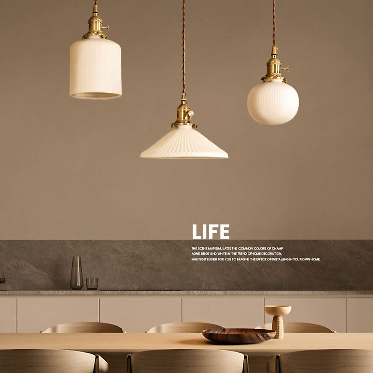 Raincaty Ceramics Pendant Light Fixtures Brass E26 Socket Pendant Lighting White Lamp Shade Ceiling Hanging Lamp (5.5 Inches)