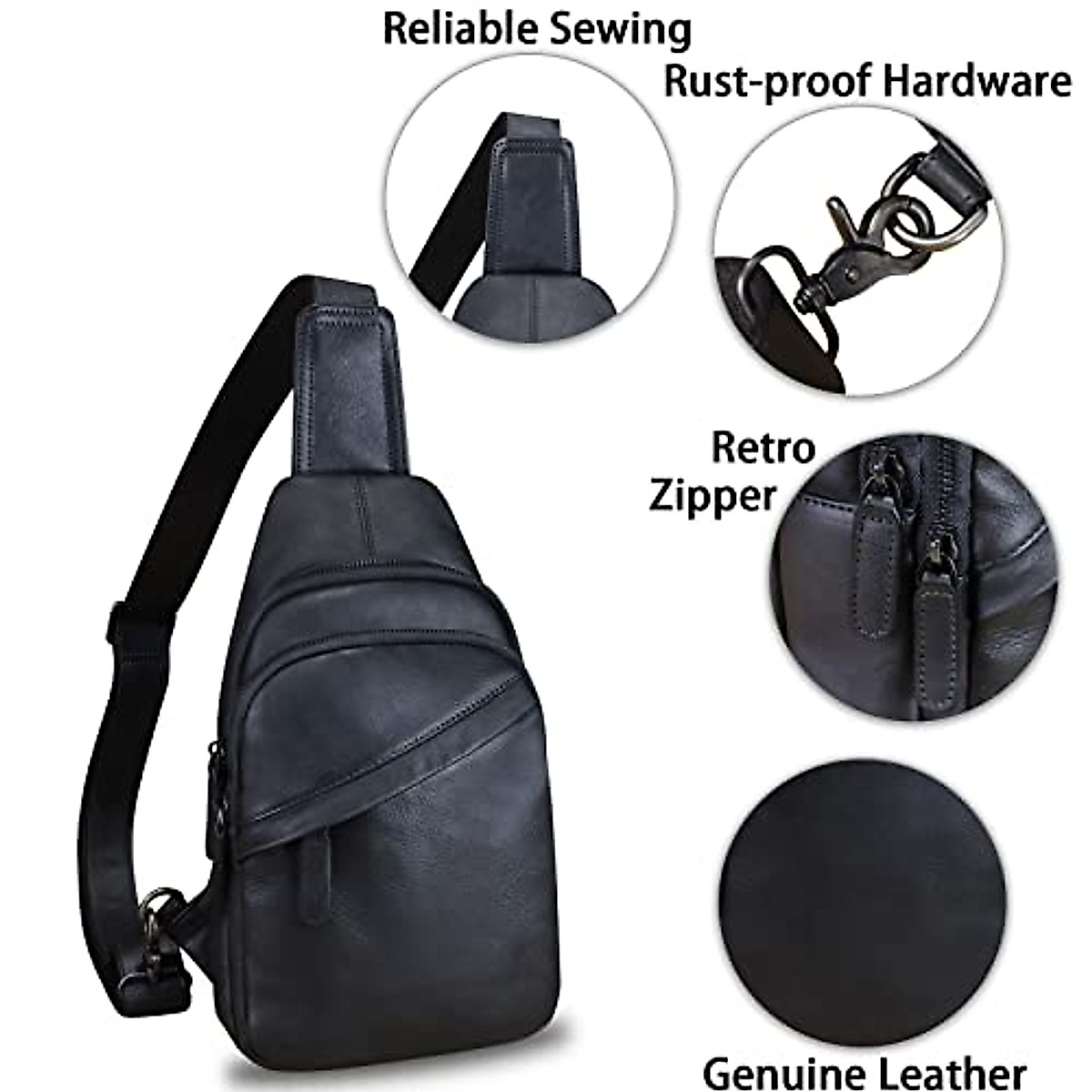 LRTO Genuine Leather Sling Bag Crossbody Purse Handmade Hiking Daypack Motorcycle Chest Bag Cycling Shoulder Backpack