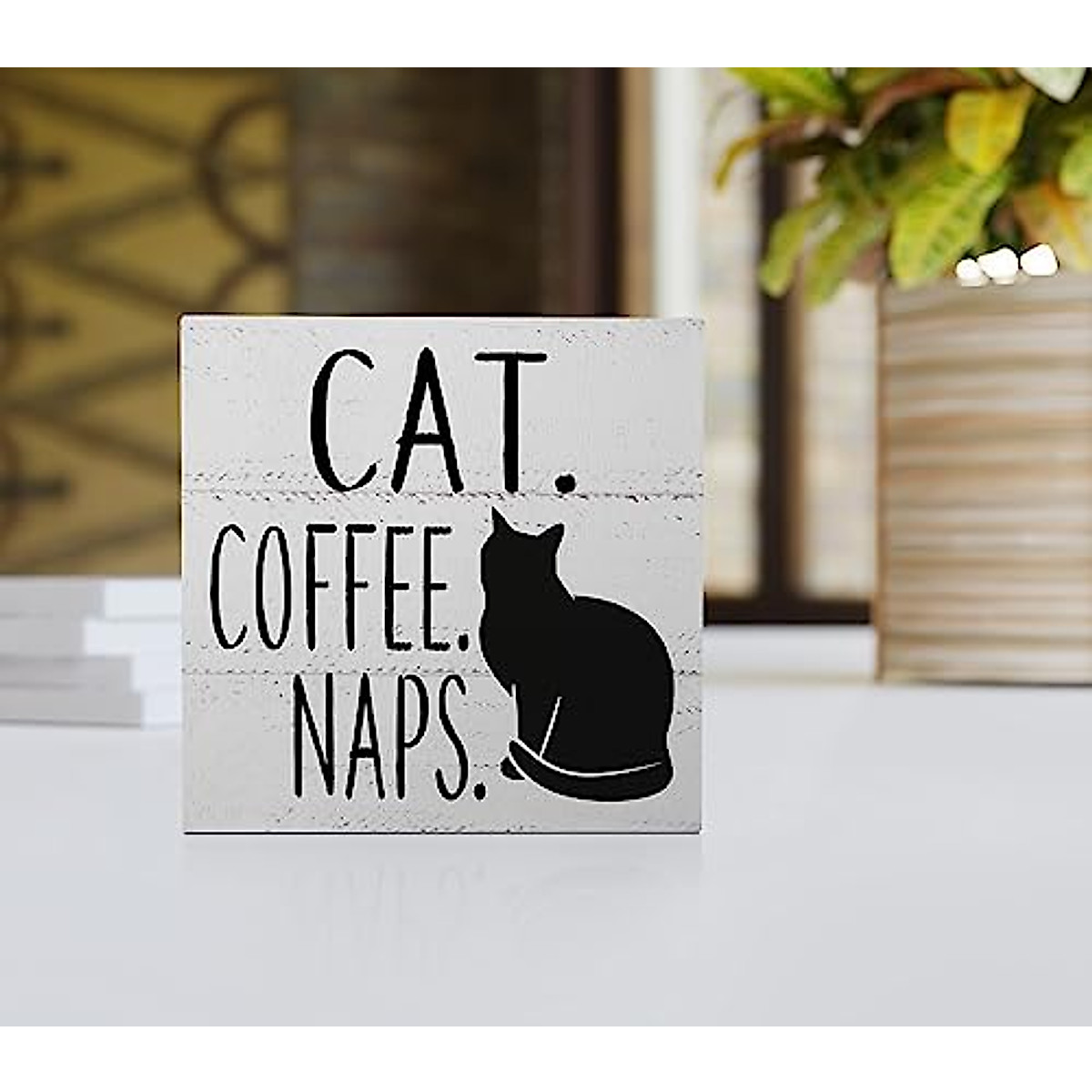 Cat Coffee Naps Funny Black Cat Wood Box Sign Desk Decor,Rustic Wooden Block Sign Decorations for Home Kitchen Office Cafe Coffee Bar Wall Tabletop Shelf Decor,Gifts for Coffee Lovers Cat Lovers