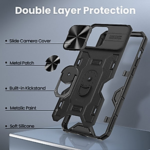 VEGO for iPhone 13 Pro Max Case with Slide Camera Cover, Built-in 360° Rotate Ring Kickstand Magnetic Shockproof Cover Case for iPhone 13 Pro Max & iPhone 12 Pro Max 6.7 inch - Black