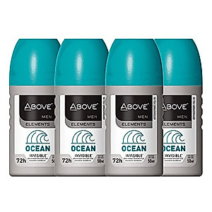 ABOVE Ocean - 72 Hour Elements Antiperspirant Roll-On Deodorant for Men - Notes of Lemon, Bergamot, and Lavender - Protects Against Sweat and Body Odor - Stain, Cruelty, and Alcohol Free - 4 Pc Set