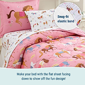 Wildkin Kids Microfiber Twin Sheet Set for Boys and Girls, Bedding Sheet Set Includes Top Sheet, Fitted Sheet, and One Standard Pillow Case (Horses)