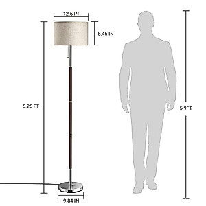 EDISHINE Modern Tall Floor Lamp, 63" Farmhouse Stand Up Reading Lamp with Linen Fabric Shade, Contemporary Slim Pole Lamp for Bedroom, Living Room, Office, Simple Design