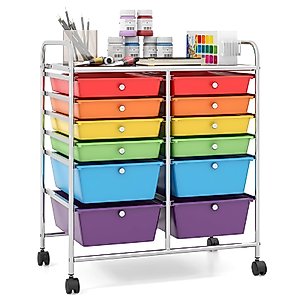 Giantex 12 Drawer Rolling Storage Cart Tools Scrapbook Paper Office School Organizer