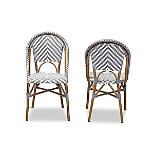 Baxton Studio Celie Classic French Indoor and Outdoor Grey and White Bamboo Style Stackable Bistro Dining Chair Set of 2