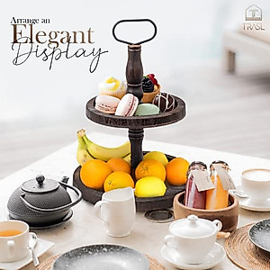 Trasl 2 Tier Serving Tray Farmhouse with 7pc Decoration Set. Kitchen Decor Rustic Serving Stand Wood Serving Tray. Coffee Table Tea Tray Tables & Cupcake Stand Decorative Tray Wooden Tray Room Decor