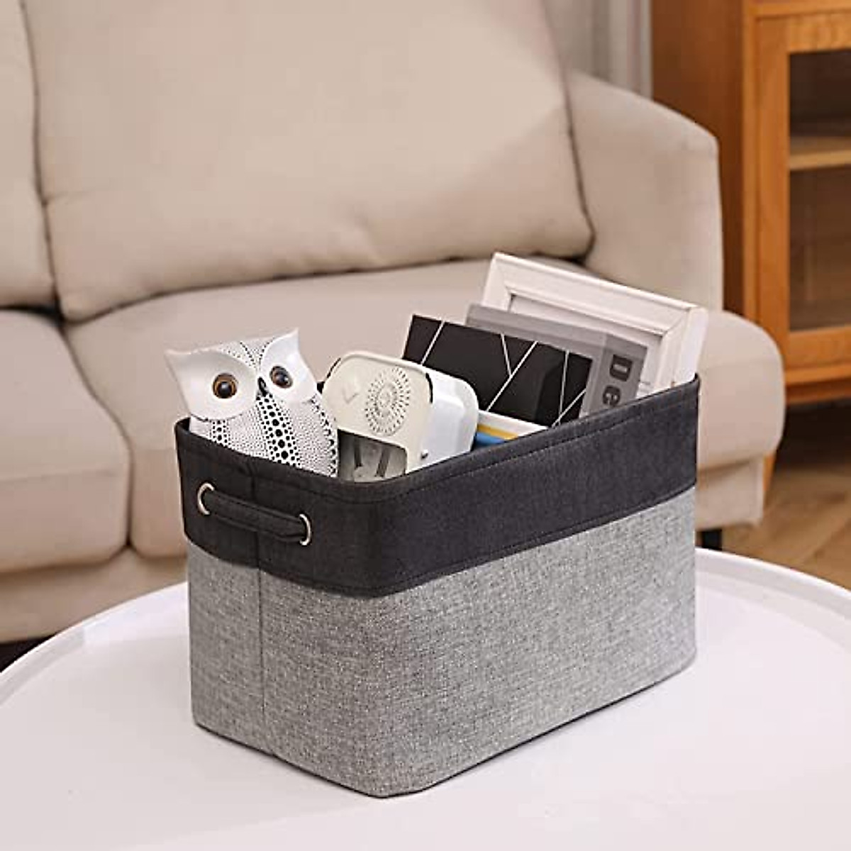 YanZhi 3PCS Large Storage Baskets for Shelves, Laundry Open Storage Bin Set with Sturdy Handles,Fabric Baskets for Organizing,Foldable Cotton Linen Cube Hampers for Closet,Nursery, Clothes, Toys,Dorm,Home & Office（Black)