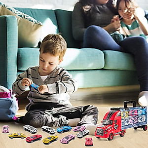 TAODUDU Toddler Toys Cars Kids Truck Transport Cars Boys Gift for Ages 3-8 Year Old,Transport Cars Carrier Set with 12 Die-cast Vehicles