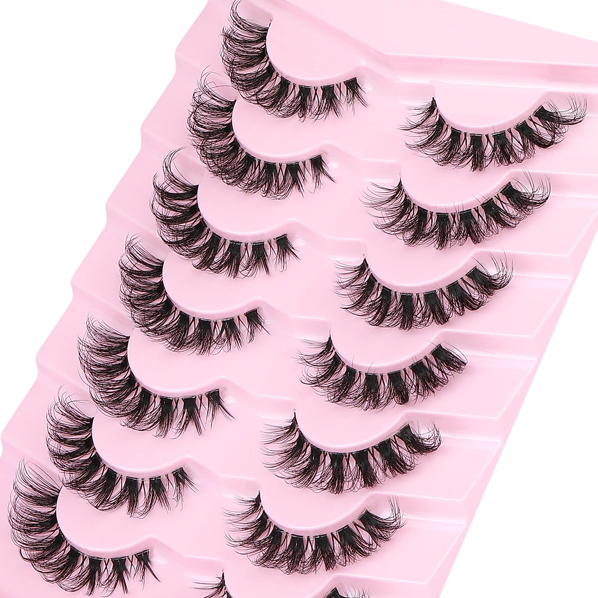 False Lashes Natural Look Fake Eyelashes Wispy Cat Eye Lashes Clear Band False Eyelashes 16MM Faux Mink Lashes Pack 7 Pairs by Ruairie