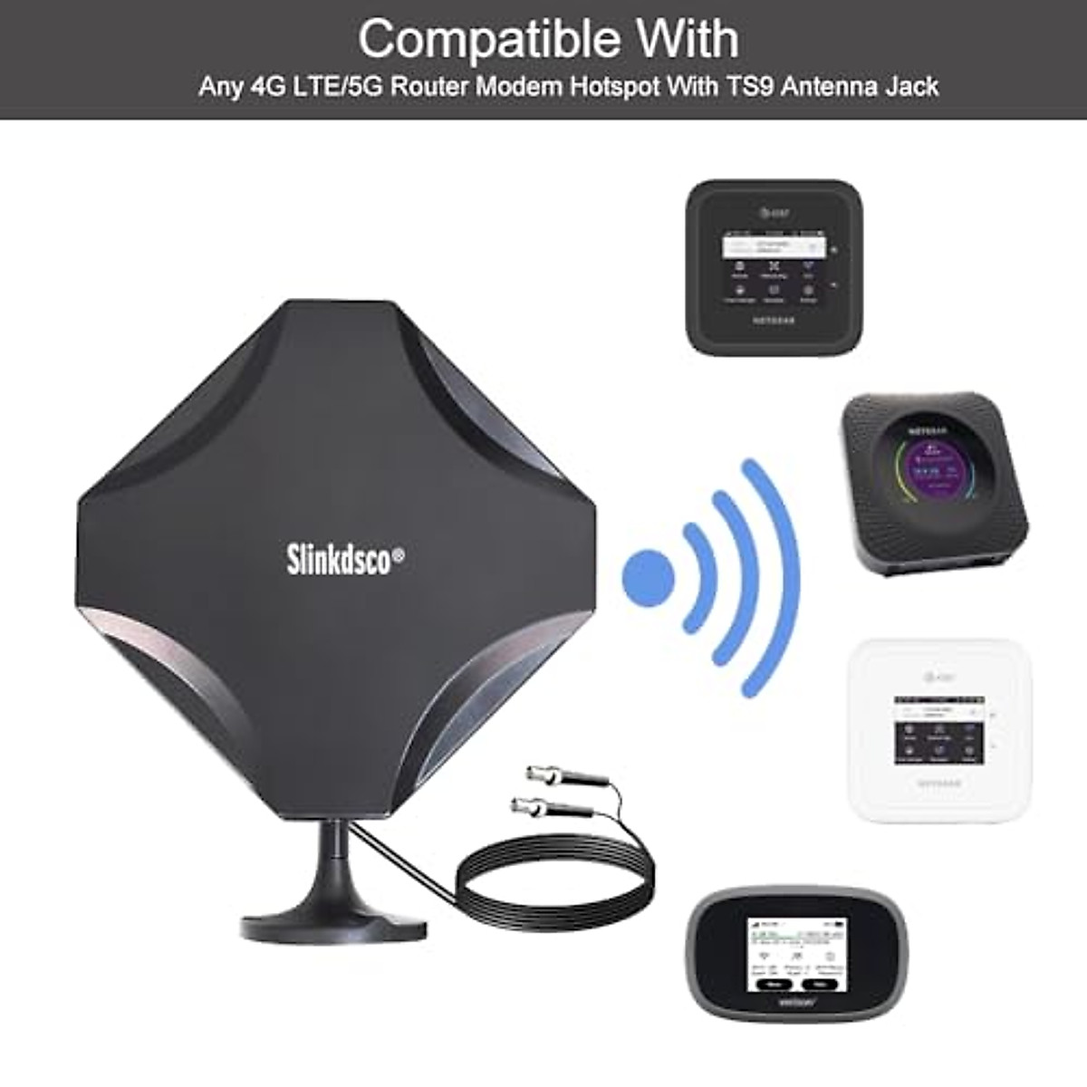 MIMO Antenna External 4G LTE 5G Dual TS9 Magnetic Base/Suction Antenna Compatible with Netgear AT&T Nighthawk M6 Pro MR6110 MR6500 M1 MR1100 LB1120/21, LB2120 Hotspots Router, Slinkdsco