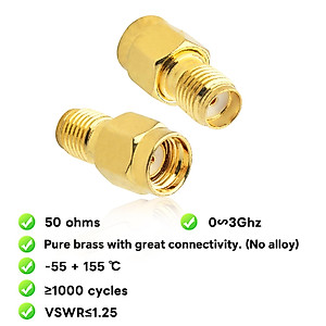 Boobrie SMA RF Coaxial Coax Adapter SMA Female (No Pin) to RP-SMA Male (No Pin) Antennas Connector for WiFi Antenna,FPV Drone Security Camera,Signal Booster,LTE Router 2-Pack