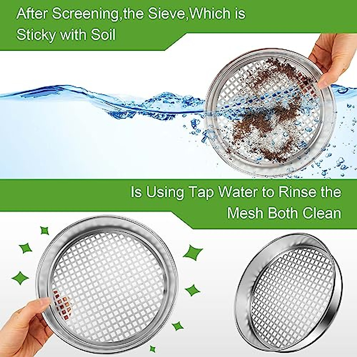 Windyun 3 Pcs Rock Garden Sieve Soil Dirt Sifter Sand Soil Sieve Compost Sifter Screen Sifting Screen Pan Metal Dirt Strainer with Shovel Tools for Gardening Bonsai Beach Gravel, 3 Sieve Mesh