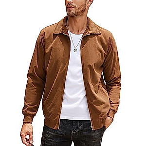 COOFANDY Men's Vintage Jacket Corduroy Casual Black Bomber Shirt Jacket With Pockets