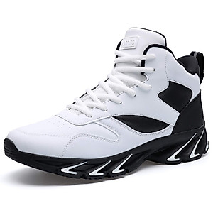 Joomra Men's Basketball Shoes White for Walking Jogging Gym Fitness Travel Stylish Lace up High Mid Top Cushion Trainer Athletic Sneakers Size 11