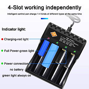 18650 battery Charger，4-Slot Intelligent Battery Charger for 3.7V Li-ion 3.7V Li-ion 18650,26650,18500,18350,16650, 16340 Rechargeable Battery(no battery)