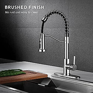GUUKAR Kitchen Faucet with Pull Down Sprayer Commercial Spring Farmhouse Single Handle Kitchen Sink Faucet with Deck Plate, Brushed Nickel