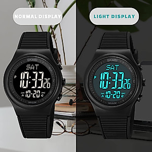 CakCity Digital Watch for Women Waterproof Stopwatch Sports Watches for Mens and Womens Unisex Outdoor Rubber Strap Multifunction Wristwatch with Luminous Display,Black/Black