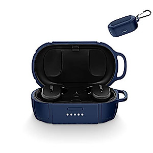 WQNIDE Case for Bose QuietComfort Earbuds 2020, Soft Silicone Cover Protective Skin Sleeve Scratch Shock Resistant with Carabiner (Blue)