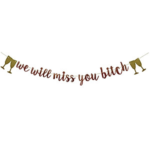 We Will Miss You Bitch Banner,Pre-Strung, Rose Gold Glitter Paper Party Decorations for Retirement Farewell Bridal Shower Going Away Party Supplies Letters Rose Gold We Will Miss You Bitch