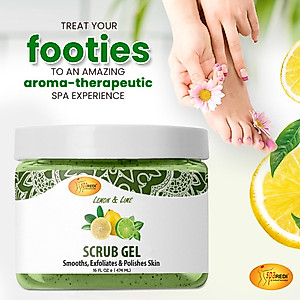 SPA REDI – Exfoliating Scrub Pumice Gel, Lemon & Lime, 16 Oz - Manicure, Pedicure and Body Exfoliator Infused with Hyaluronic Acid, Amino Acids, Panthenol and Comfrey Extract